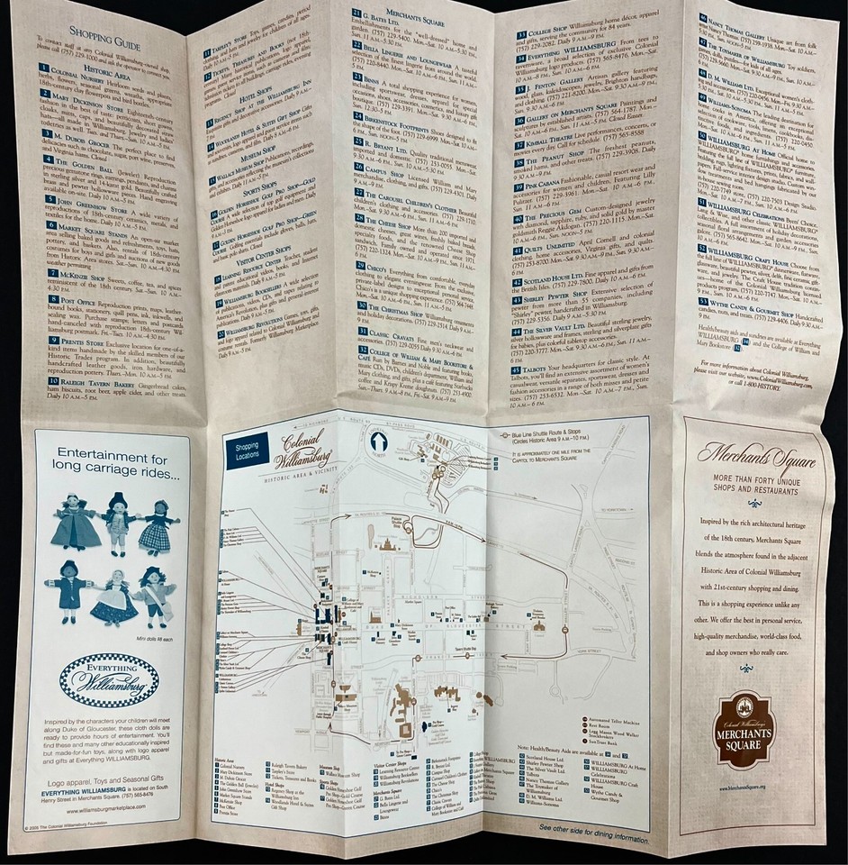 2005 Colonial Williamsburg VA Dining Shopping Guide Map Vintage Travel ...