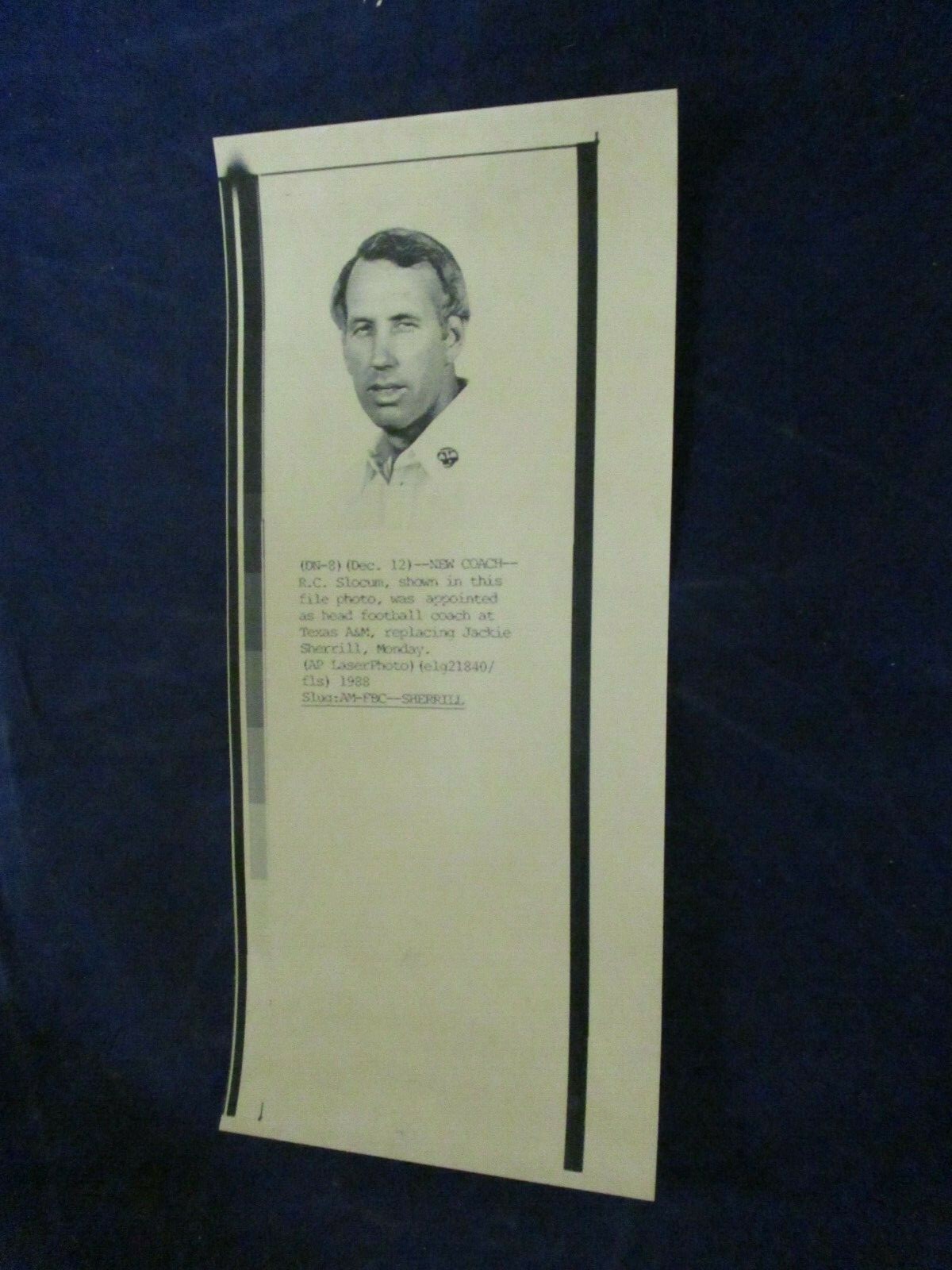 1988 R.C. Slocum Texas A&M football new coach Vintage Wire Press Photo ...