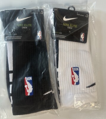 Nike Elite NBA Crew Basketball Socks (Black & White) One Pack 2 Pairs L ...