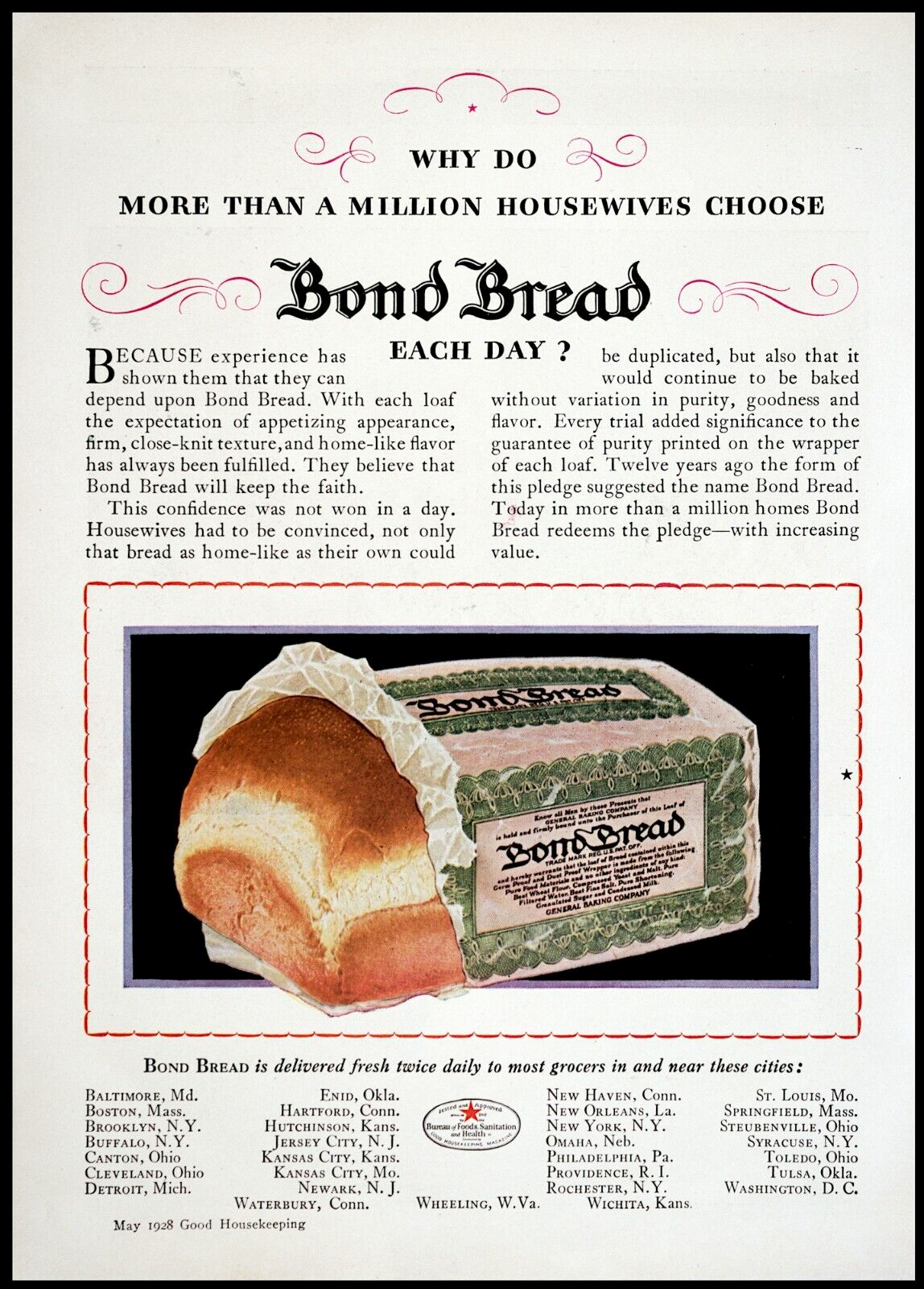 1928 Bond Bread Unsliced Loaf Vintage Kitchen Decor PRINT AD | eBay