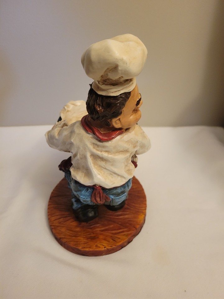 VINTAGE ITALIAN CHEF STATUE HOLDING PIZZA PAN W/DOUGH 7.5''X 6'' HEAVY ...