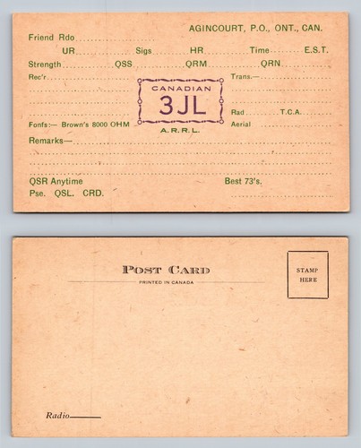 Ham Radio QSL QSO Postcard 3JL, Agincourt, ON, Canada | eBay