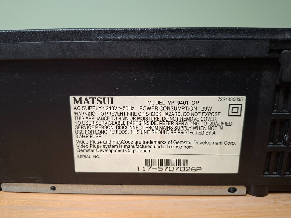 Matsui VP 9401 OP Video tape player VHS VCR recorder with remote ...