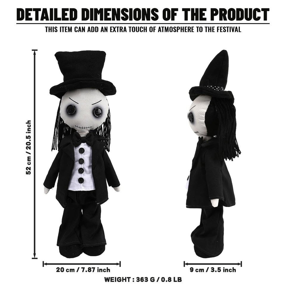 Creepy Rag Dolls, 2 Pack Boy & Girl Scary Toy Figures, Halloween Gothic ...