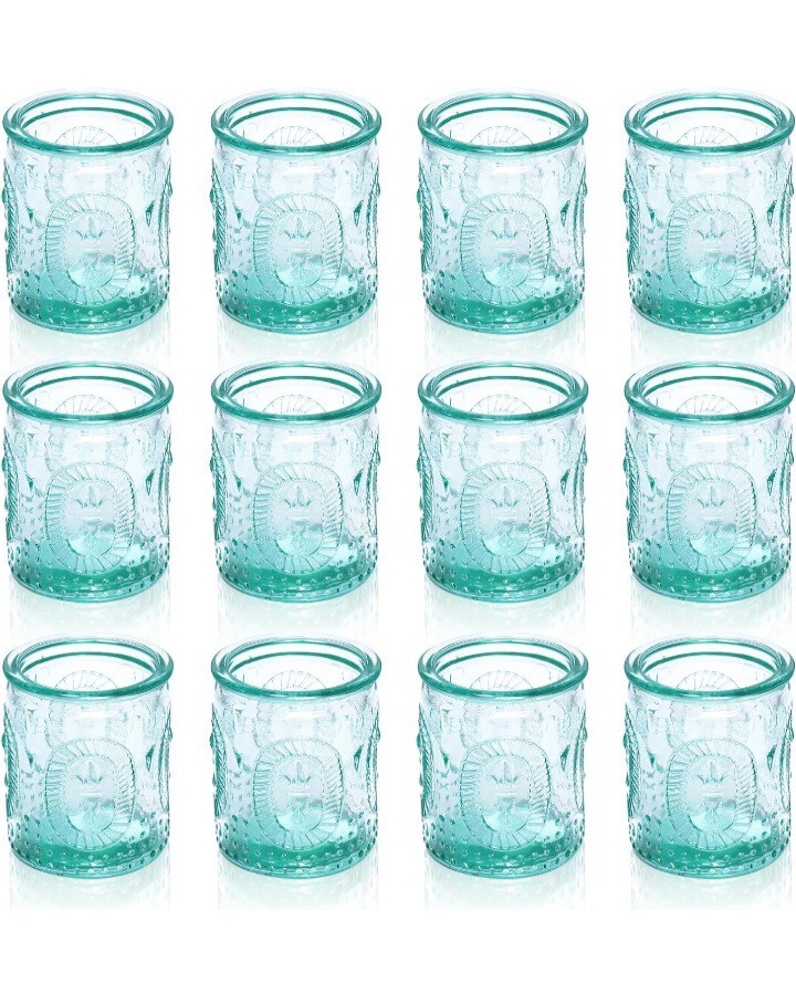 Turquoise Blue Vintage Votive Candle Holders Set of 12 Glass Votive ...