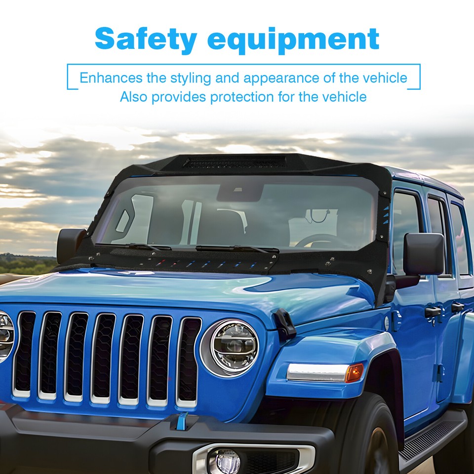 Armor Windshield Frame Cover Visor Cowl w/ LED Lights Fit Jeep Wrangler ...