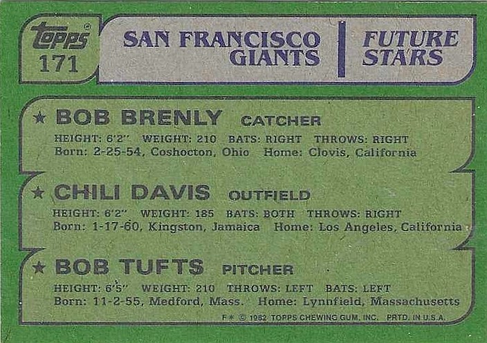 Chili Davis/Bob Brenly Rookie Topps 1982 (D625) | eBay