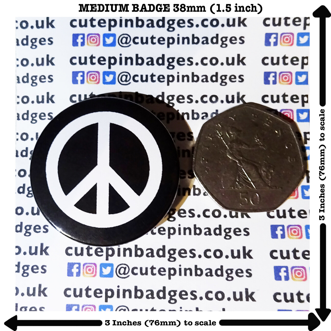 CND Ban The Bomb Badge or Sticker Black - 5 Sizes 25mm to 77mm Pin ...