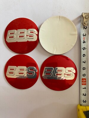 BBS SILVER ON RED REPLACEMENT CENTRE CAP STICKERS X4 58 MM TO SUIT A 60 ...