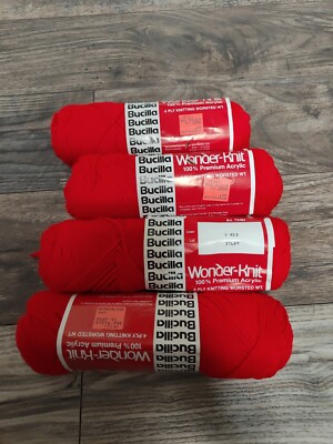 VTG Bucilla Wonder-Knit Yarn Color Red 4 Ply Knitting worsted 4 skeins ...