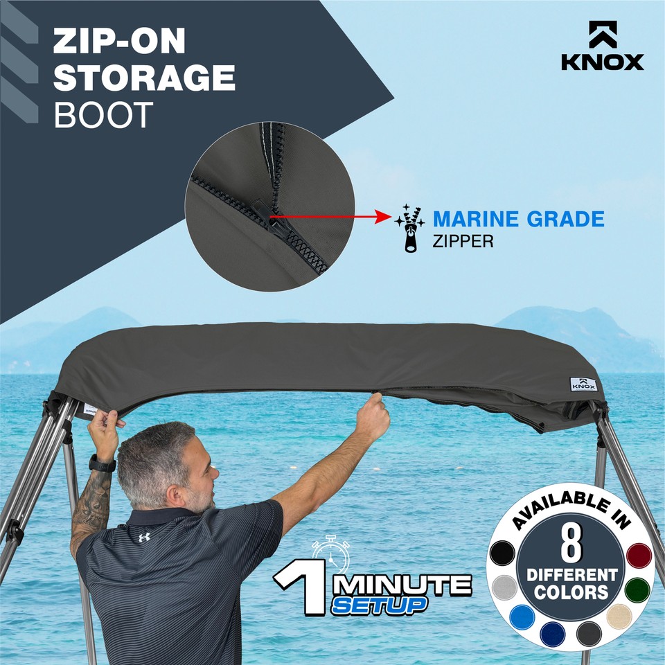 KNOX Bimini Boot, Fadeproof, Waterproof Storage, Fits 3–4 Bow Bimini ...
