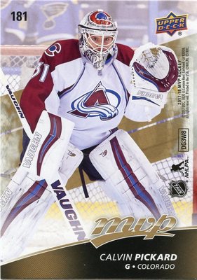 17/18 UPPER DECK MVP HENRIK SEDIN PUZZLE #181 CALVIN PICKARD AVALANCHE ...