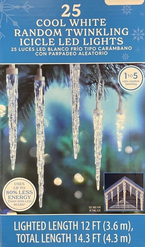 25 Holiday Time White Random Twinkling LED Icicle Lights - NEW | eBay