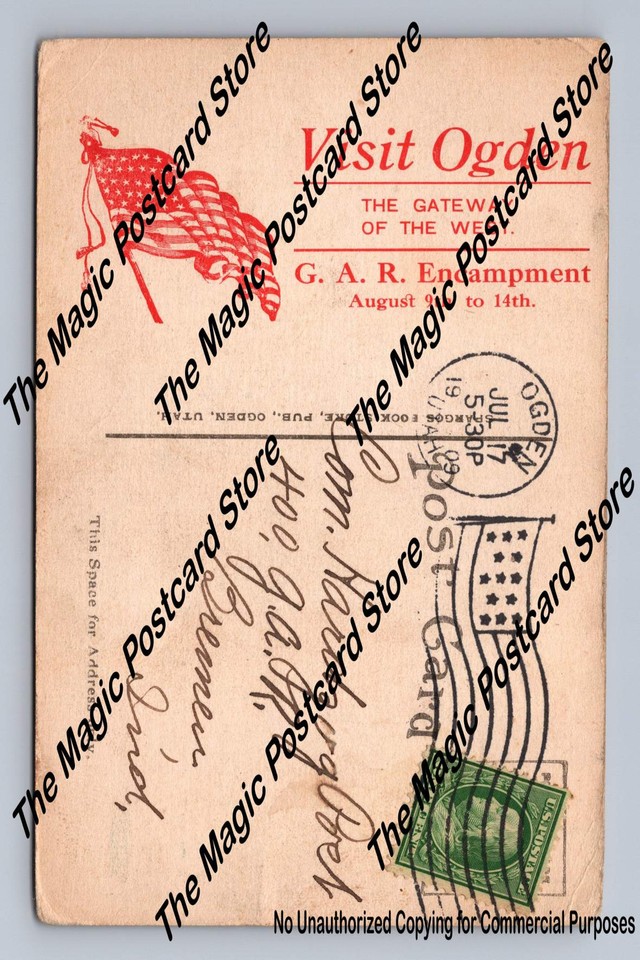 Ogden Utah GAR Encampment Antique Postcard American Flag Civil War 1909 ...
