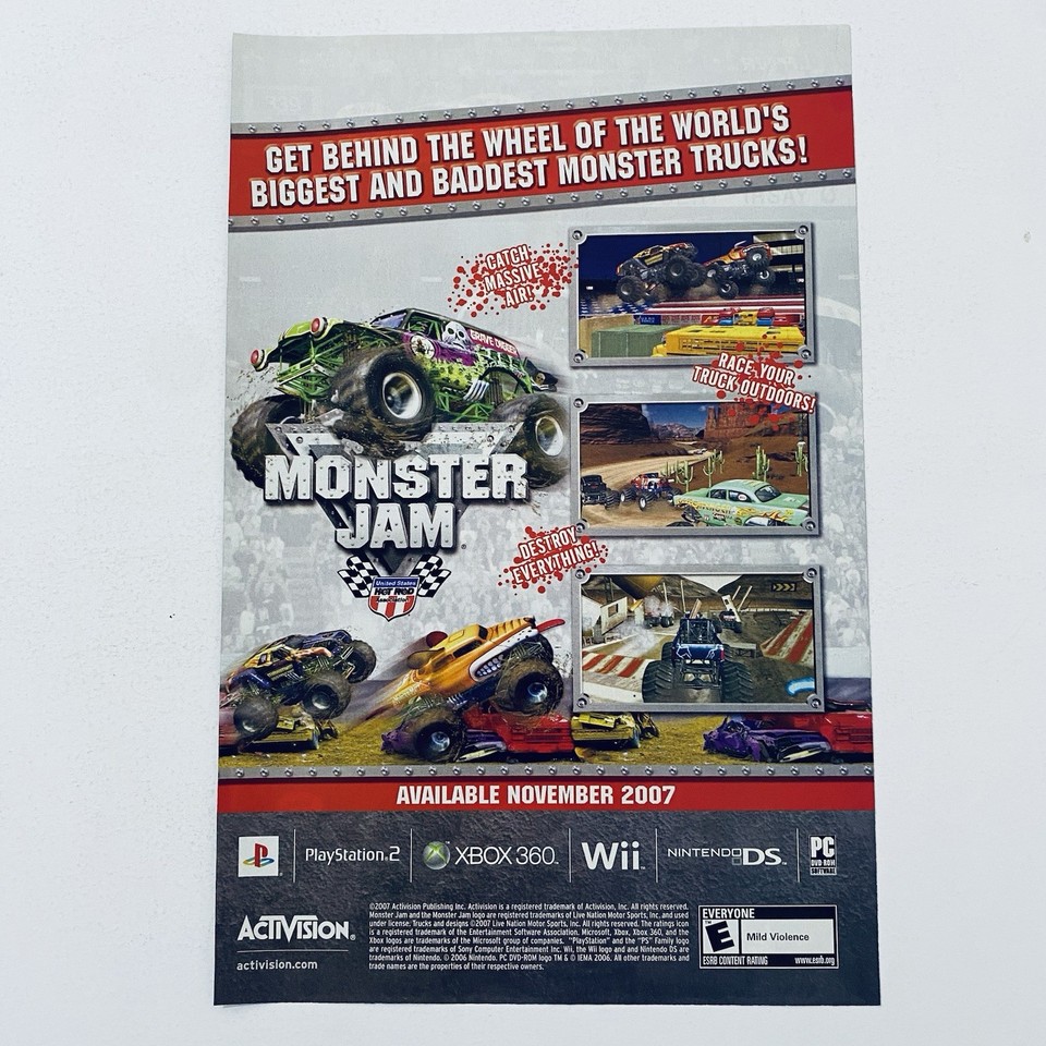 Monster Jam PS2 Xbox Nintendo DS Wii Game Promo Poster 2000s Rare Print ...