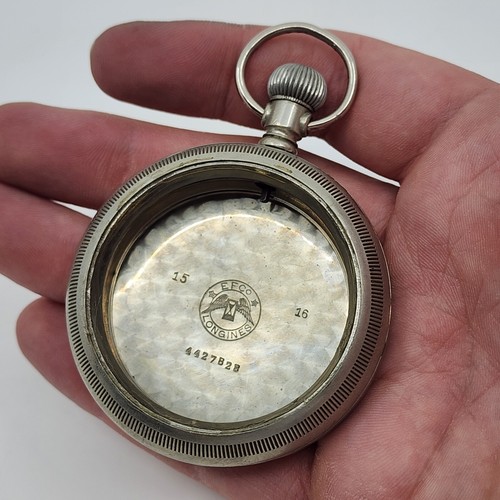 Antique Longines 57mm Base Metal Pocket Watch CASE CROWN & STEM ONLY ...