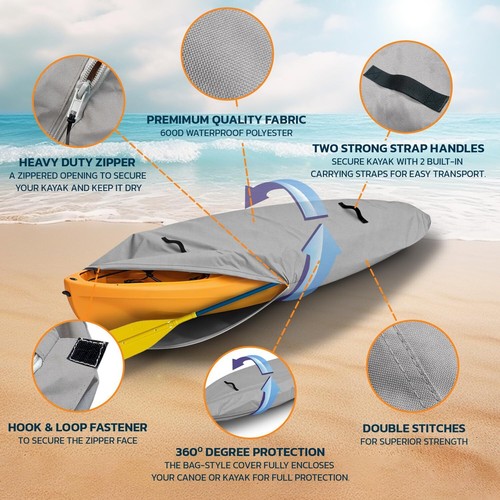 Kayak Cover All Weather Heavy Duty UV Resistant Rafting Boat Storage ...