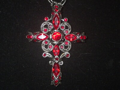 Red Ruby Gothic Cross Necklace | eBay