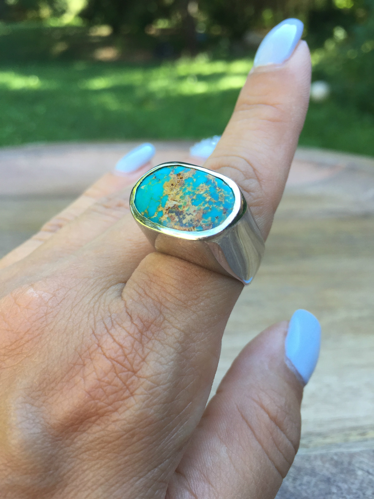 Horizontal Oval Spider web Neyshabour Turquoise Sterling Silver ...