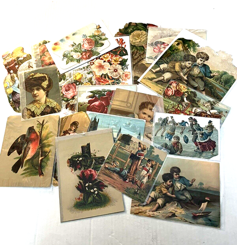 21 Large Victorian Scrap Advertising Scrapbook Children Flowers Women ...