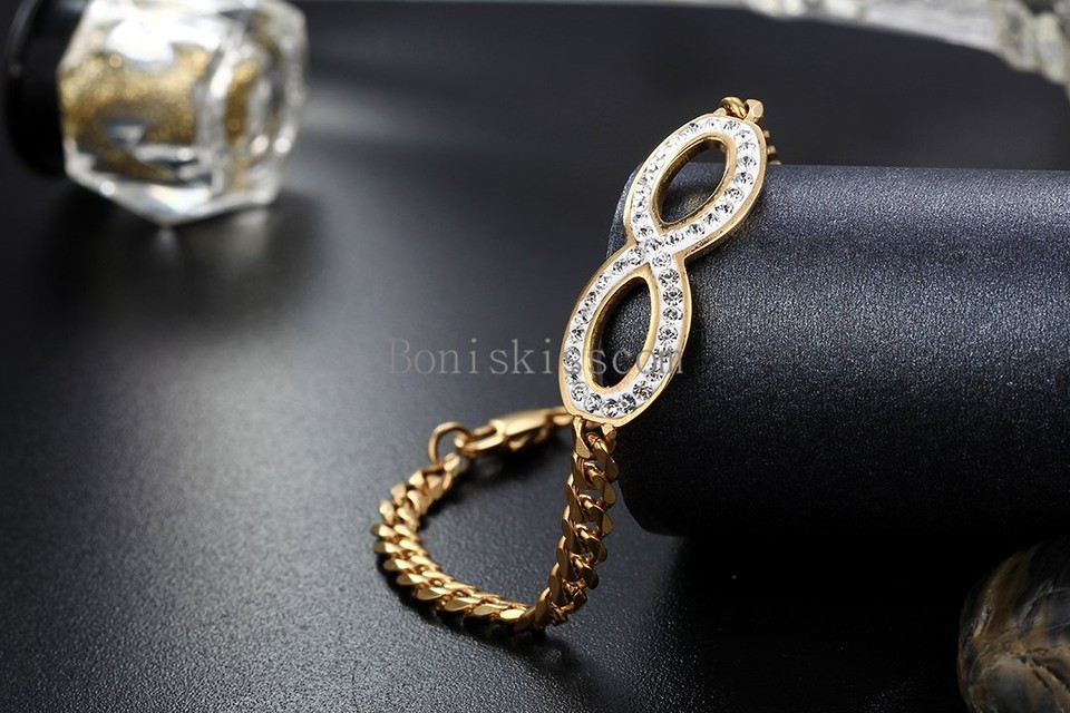Infinity Symbol Charm Braided Chain Stainless Steel Bangle Bracelet ...