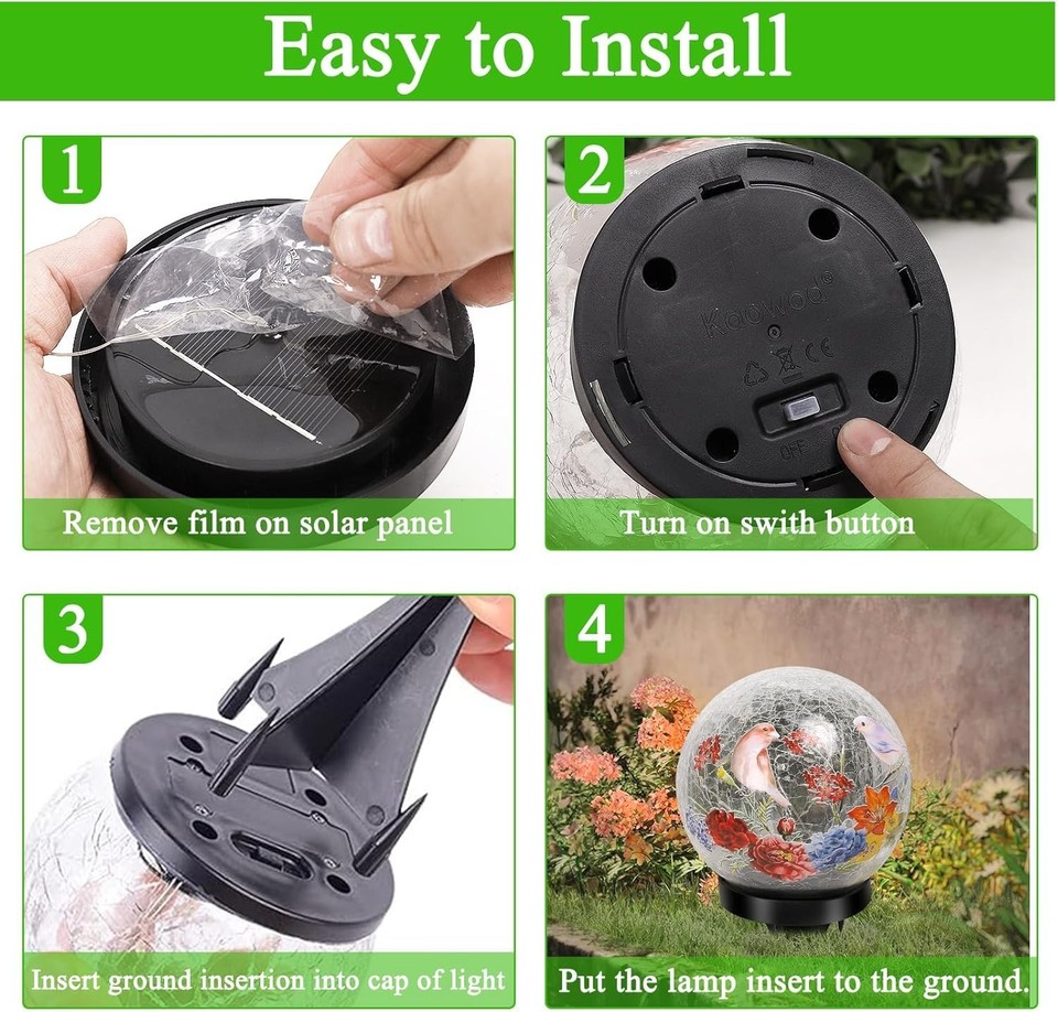 Solar Globe Lights Outdoor Waterproof, Cracked Glass Ball Orb Lights ...