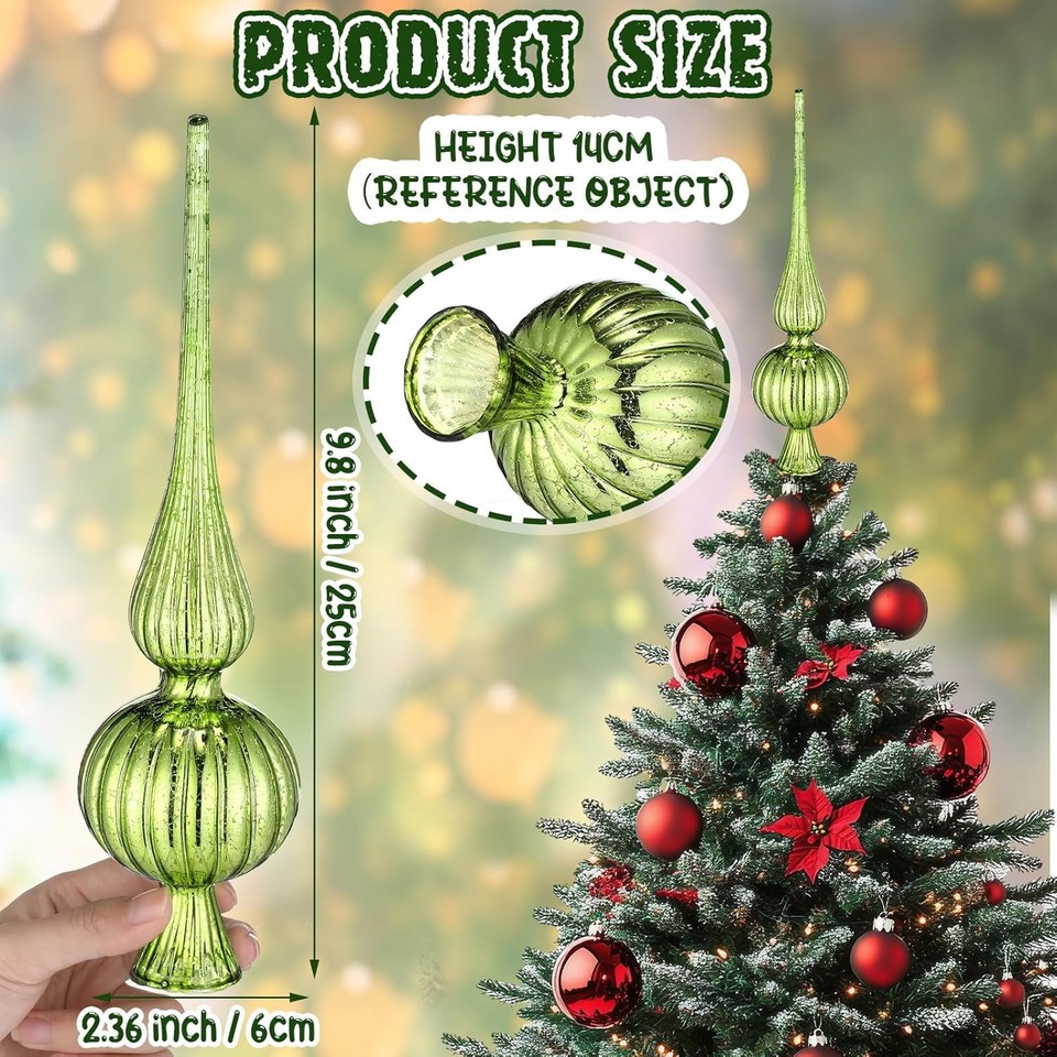 Mercury Glass Finial Christmas Tree Topper Vintage Lime Green Spherical ...
