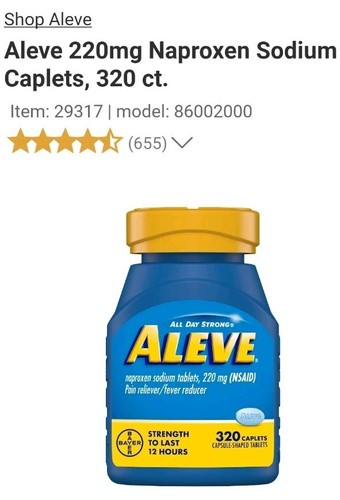 Aleve Pain Reliever Naproxen Sodium 220 mg 320 Caplets EXP 08/2026 | eBay