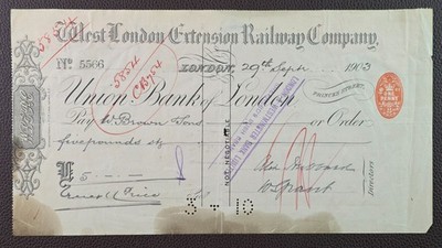 1903 West London Extension Railway Company Cheque London | eBay UK
