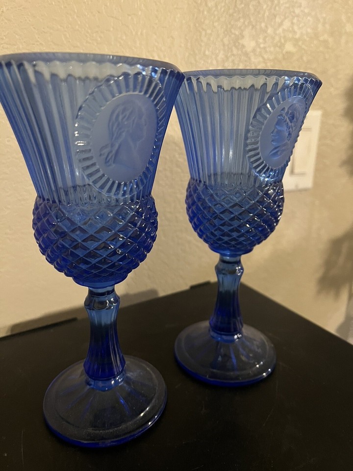 Vintage AVON Fostoria Cobalt Blue Glass Goblets George & Martha ...