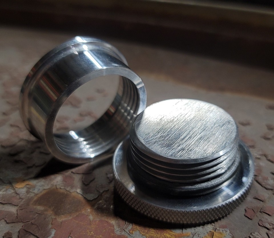 MOON Aluminum FILLER CAP w Threaded BUNG vtg old tank Hot Rod MOONeyes ...
