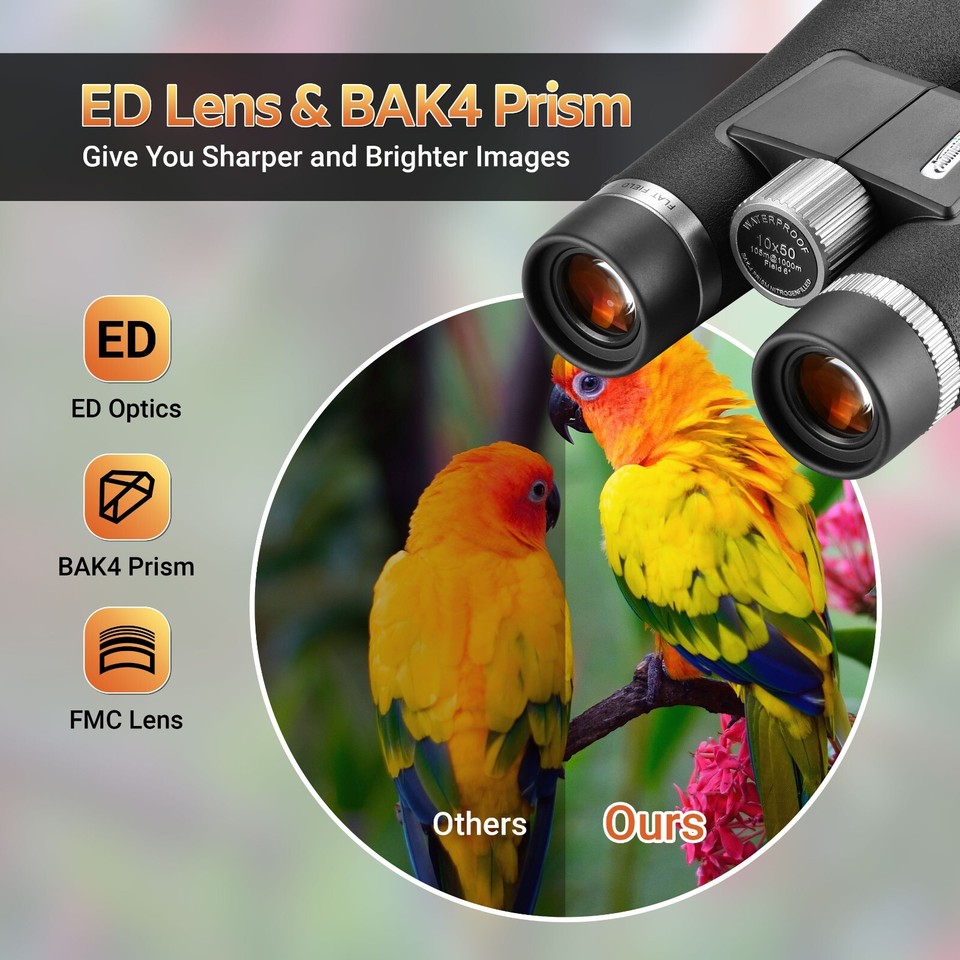 10x50 ED Binoculars High Power BAK4 Prism FMC Lens with Strap Carrying ...