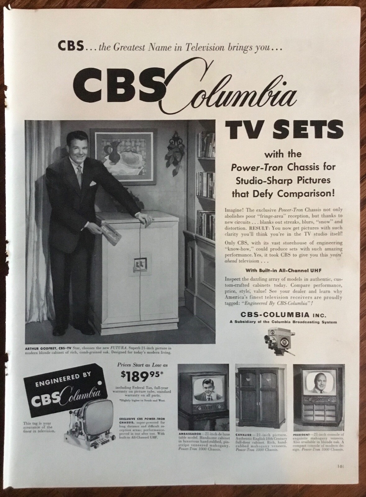 CBS Columbia TV set 1953 ad 1950s orig vintage print retro art home ...