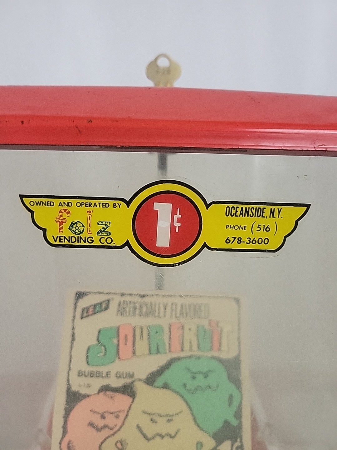 Vintage Folz 1 Cent Gumball Machine Red Working With Key & Vending Card ...