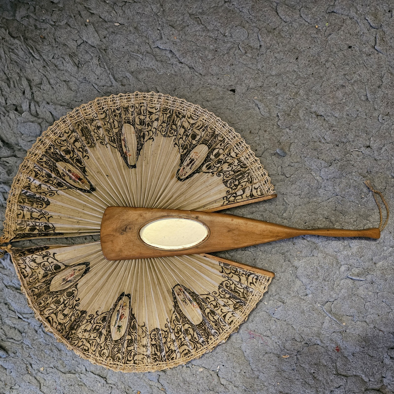 Antique Retractable Hand Fan...Beveled Mirror 1930's … - Gem