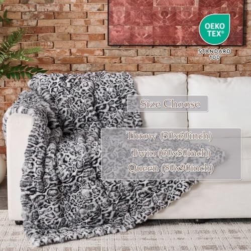 760GSM Faux Rabbit Faux Fur Throw Blanket,Super Queen-80" x 90" Snow ...