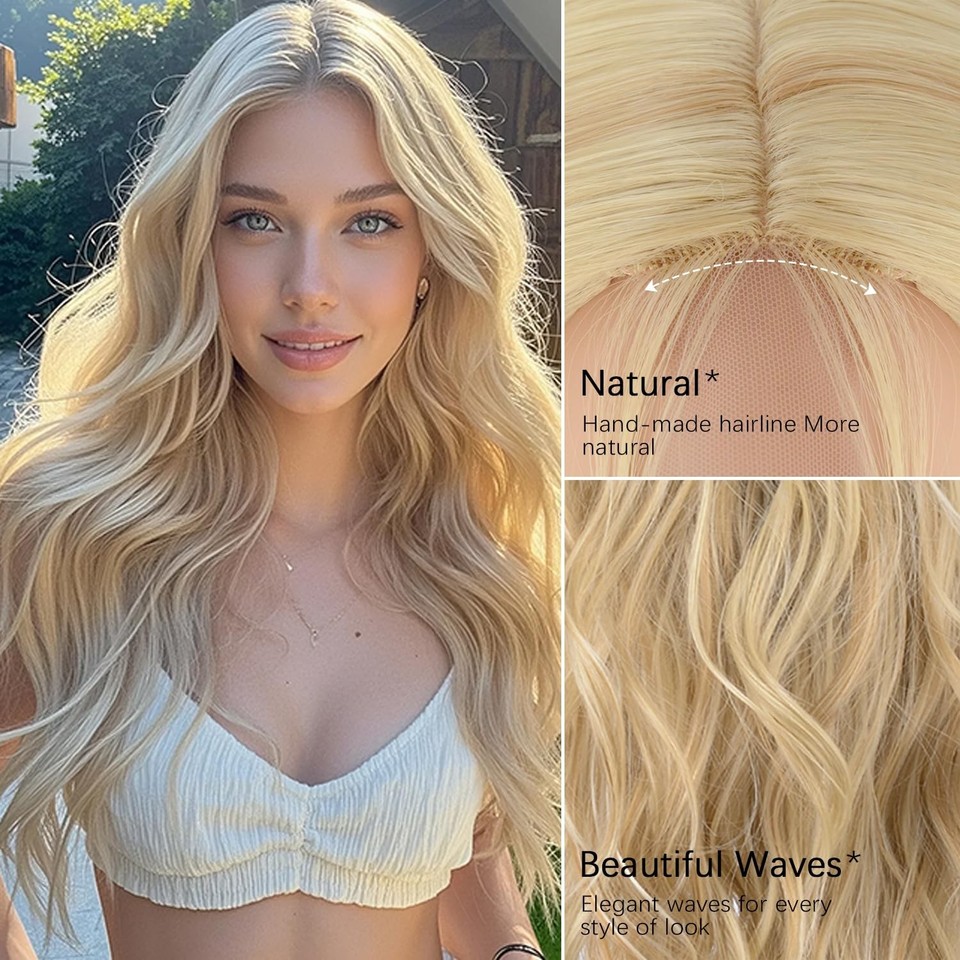 Long Blonde Wavy Wig for White Women Middle Part Curly Wavy Wig 26 Inch Natur... | eBay