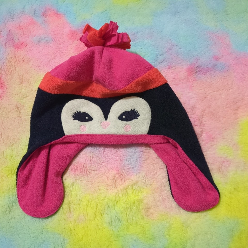 Penguin Beanie Hats Winter Girls Small Ear Flaps Pom Poms Purple Pink ...