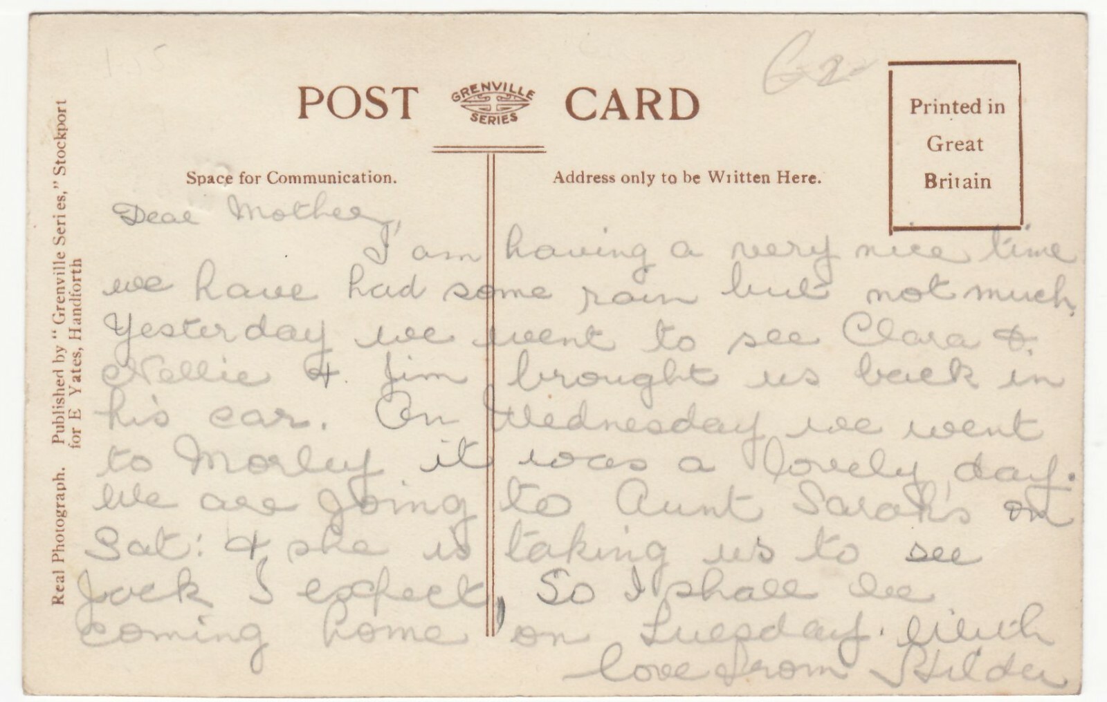 Cheshire; Handforth Hall RP PPC By Grenville Series, Unposted, c 1920's ...