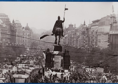 large vintage photo demonstration Prague Spring revolution Czechia 1968 ...