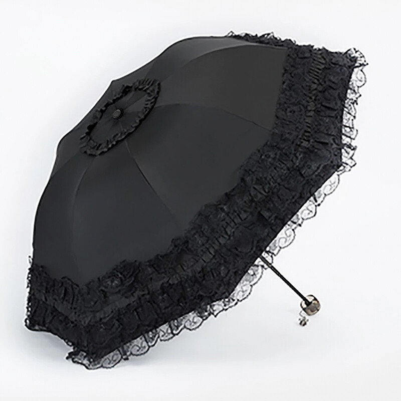 Lace Women Rain Umbrella Sun Paraguas Black Parasol Folding Princess ...