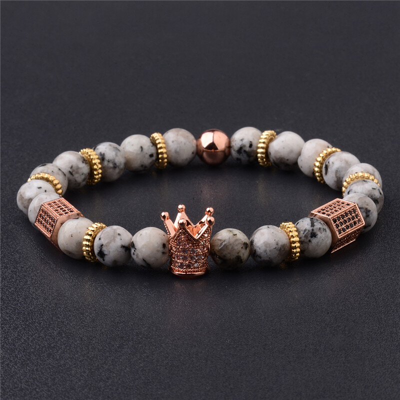 Trendy Crown Charm Bracelet Women Men Couple Stone Bead Bangles Gift ...