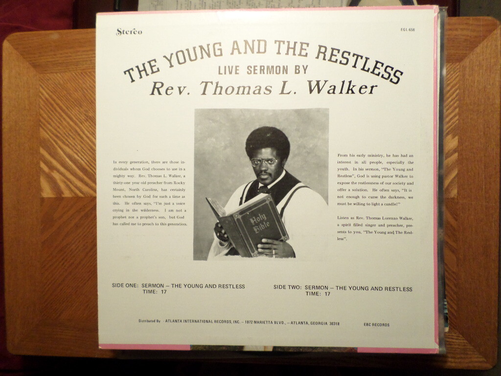 ATLANTA INT LP RECORD /REV THOMAS L WALKER/YOUNG AND THE RESTLESS/LIVE ...