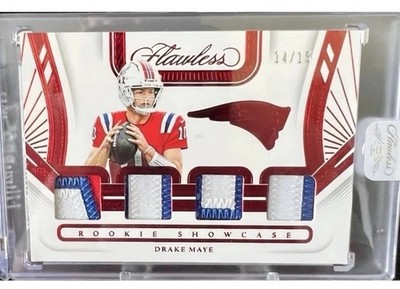2024 Panini Flawless Drake Maye Rookie Showcase Quad Patch Ruby RC 14/ ...