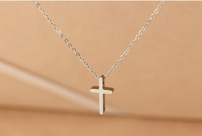 Stainless Steel Silver Box Link Chain Necklace Simple Cross Pendant ...