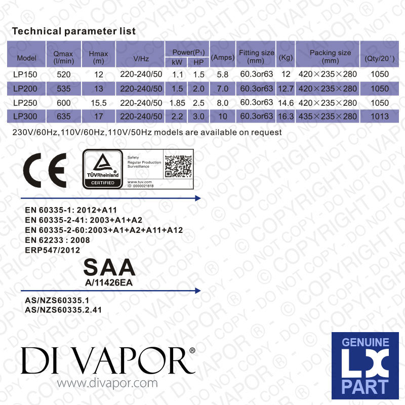 LX LP300 Pump 3HP - 220V/50Hz - 10.0 Amps Hp 220v/50hz Circulation Hot ...