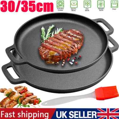 Non Stick Cast Iron Grill Pan Round Skillet Pizza Griddle Pan Plate ...