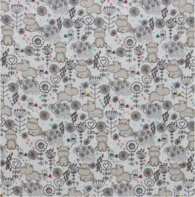 SUPER SNUGGLE FLANNEL Sewing Fabric 1.222 Yard (44") x 43" SWEET HIPPOS ...
