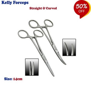 Set of 2 Surgical Hemostatics Kelly Forceps 14cm- Artery Clamp Grasping ...