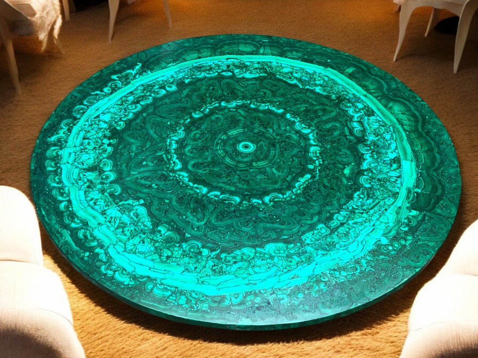 Round Shape Malachite Stone Sofa Center Coffee Table Handmade Home ...